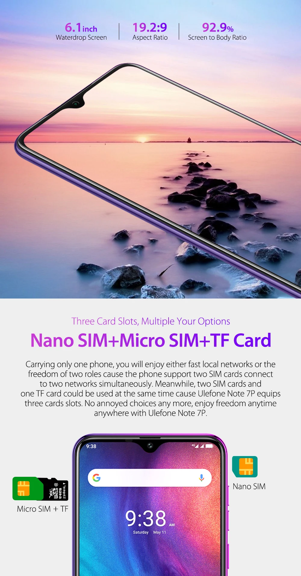 Водонепроницаемый 4G Ulefone Note 7P IP68 мобильный телефон Android 9,0 32 Гб 3500 мАч ...