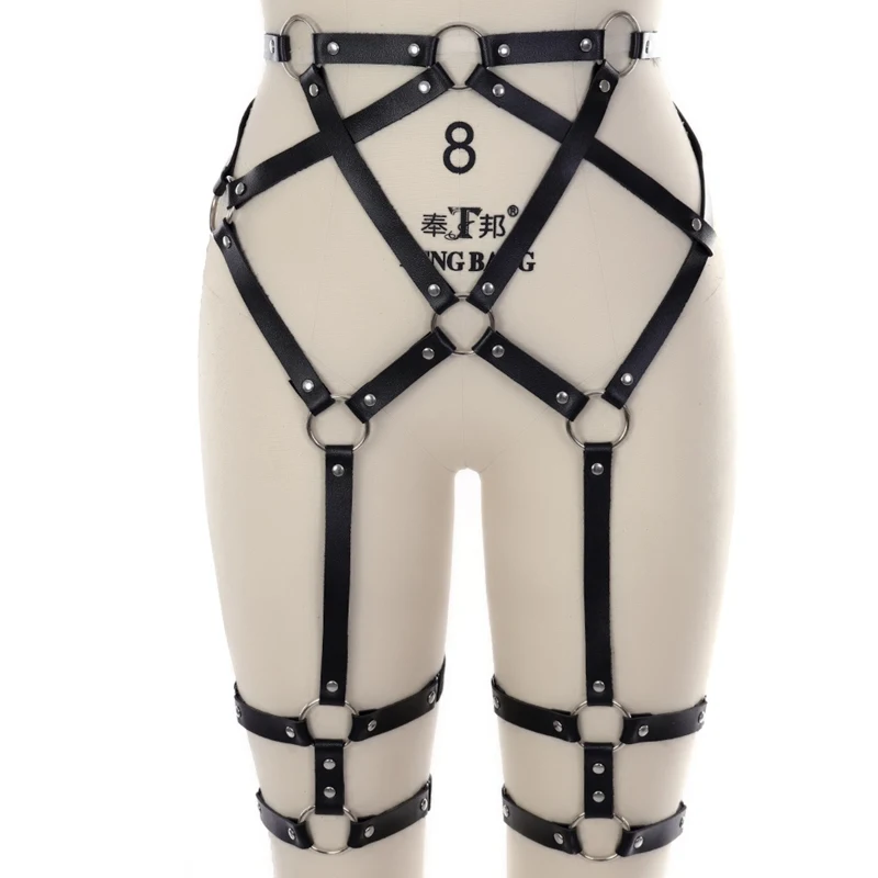 Для женщин пикантные черные сапоги Высокая Талия подвязки кожа портупея ...