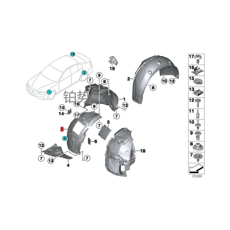 Car Cover, wheel housing, front part, right front fender lining 2009 b ...