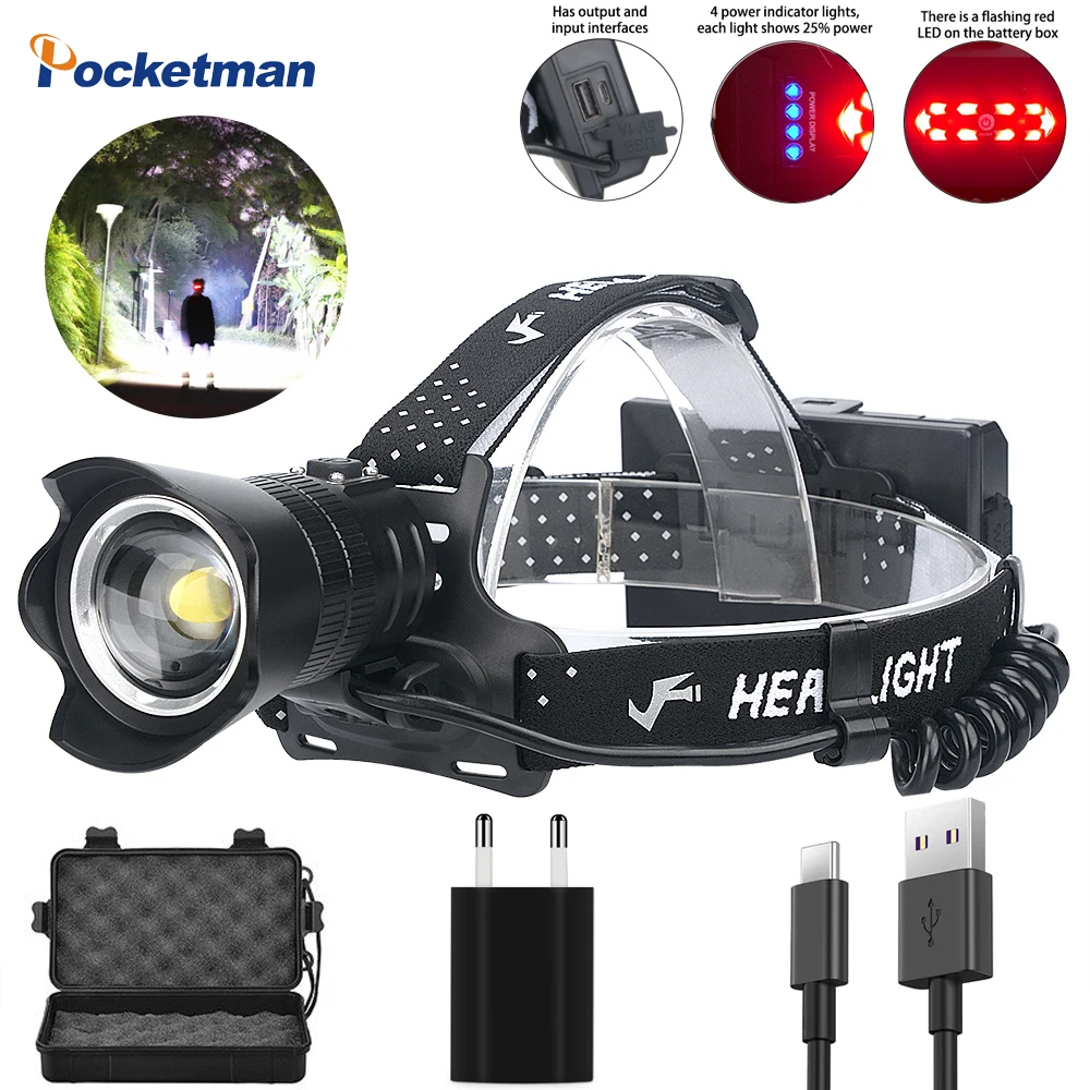 Potente linterna frontal LED recargable por USB, 3 modos, impermeable ...