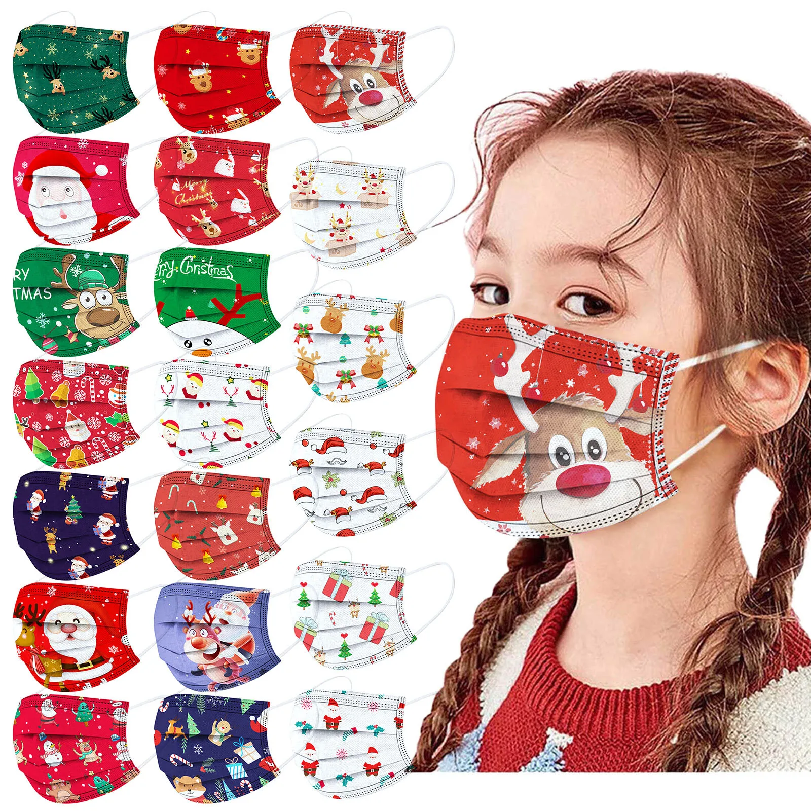 Mascarilla desechable con estampado de Santa Claus para niños, máscara ...