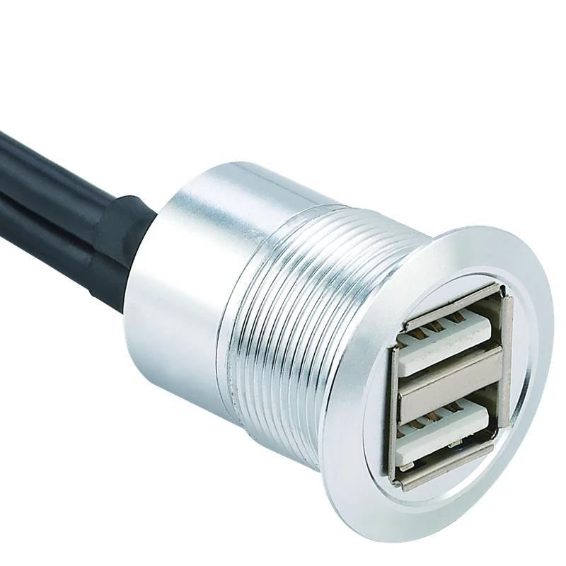 22mm USB connector socket mounting diameter metal Double USB FEMALE A ...