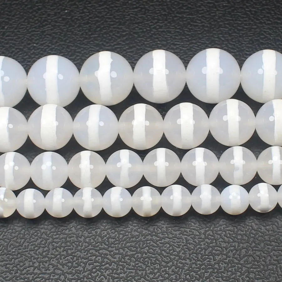 Smooth-White-one-Line-Dzi-agates-Round-Beads-14-5-For-DIYJewelry-making ...