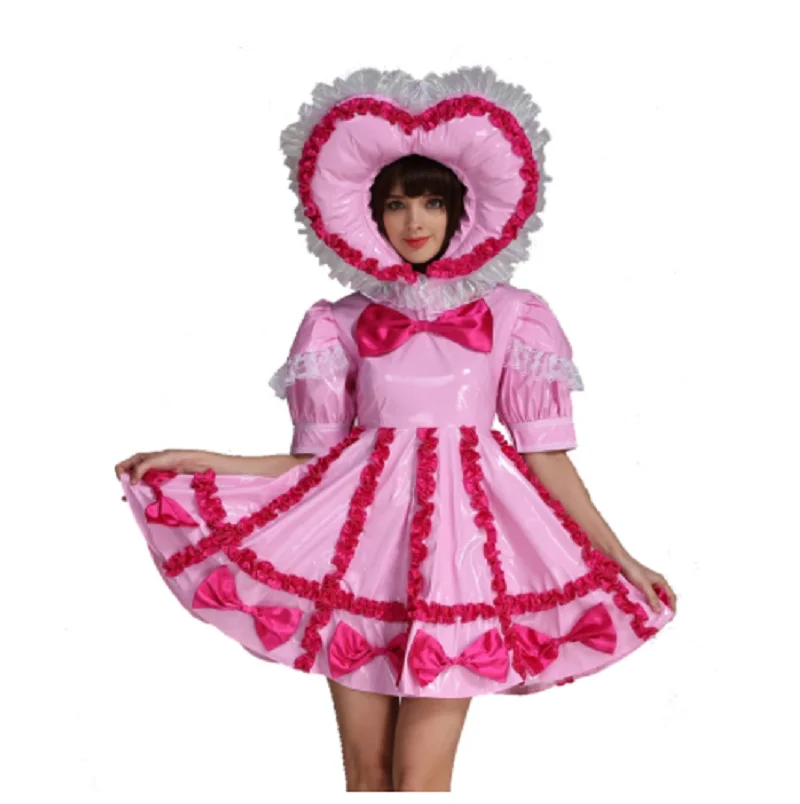 French-Sissy-Adult-Baby-PVC-Lockable-Pink-Dress-Uniform-Maid-Role-Play ...