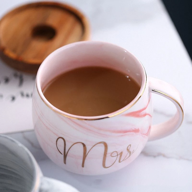 Coffee Mug Marble Gold Inlay Mr and Mrs Couple Mug Handle Girly Pink ...