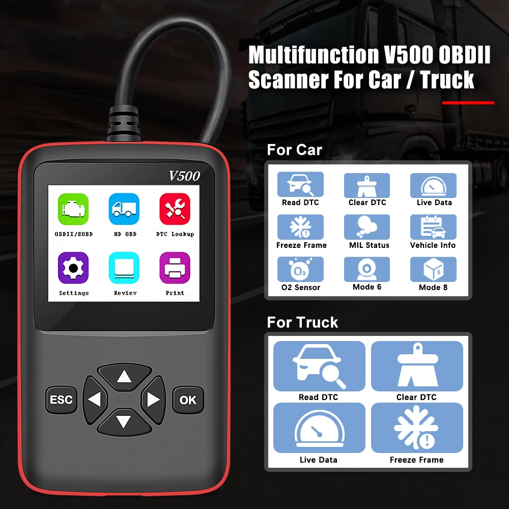 跨境V500 OBD2/EOBD小车卡车汽车故障读码卡检测仪柴油车诊断仪-阿里巴巴