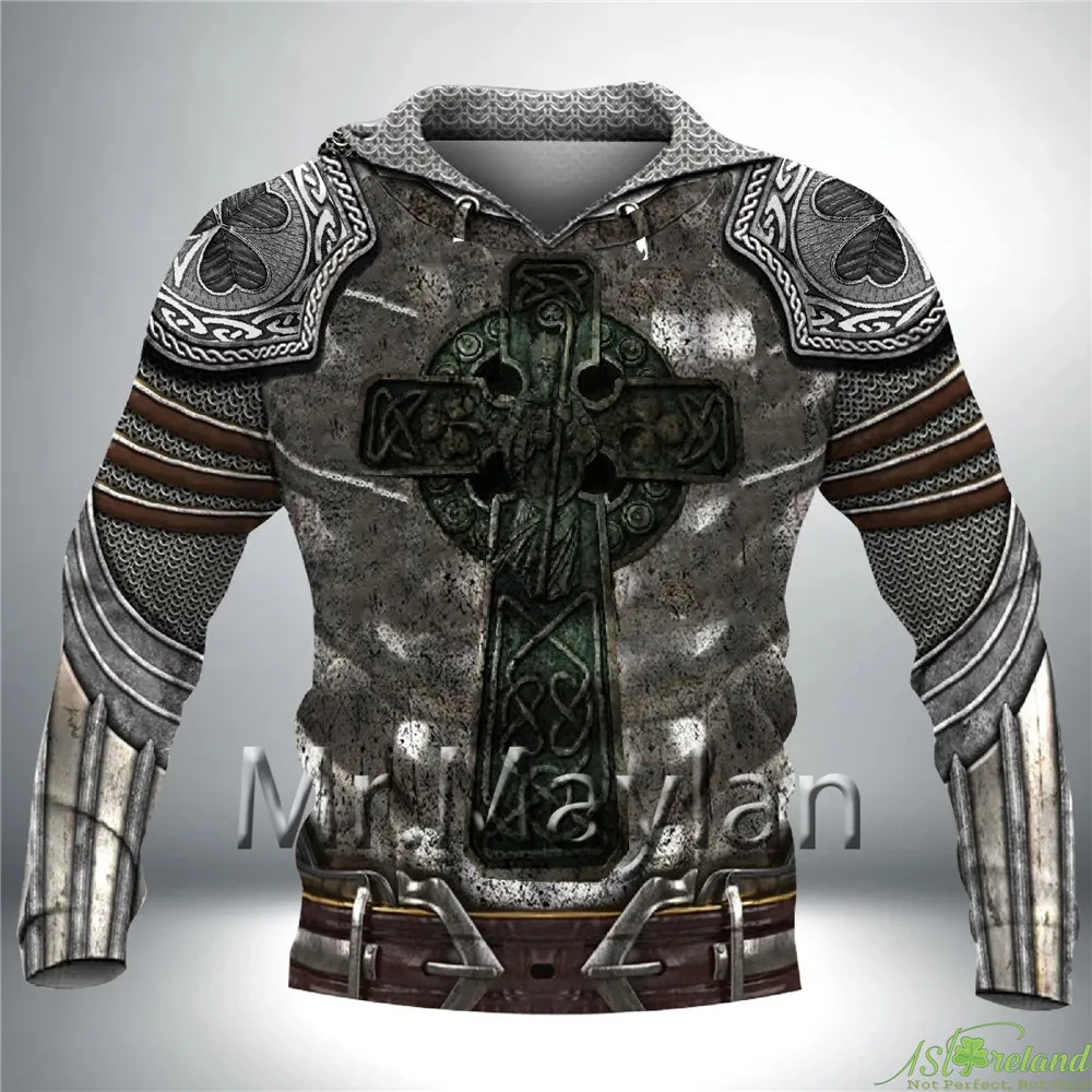 Irish Hoodie Celtic Knight With Shamrock Emblem Metal Armor Hoodies 3D ...