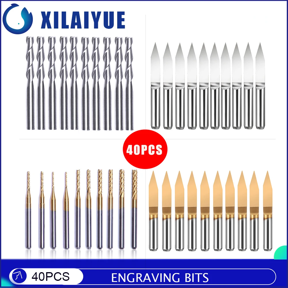 10pcs/40pcs End Mill Engraving Bits Set Cnc Router Bits Cutting Wood ...