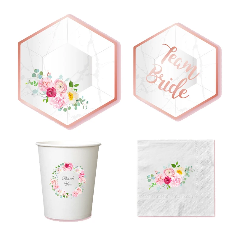 Hen Party Disposable Tableware Team Bride Plate Cups Straw Bachelorette ...