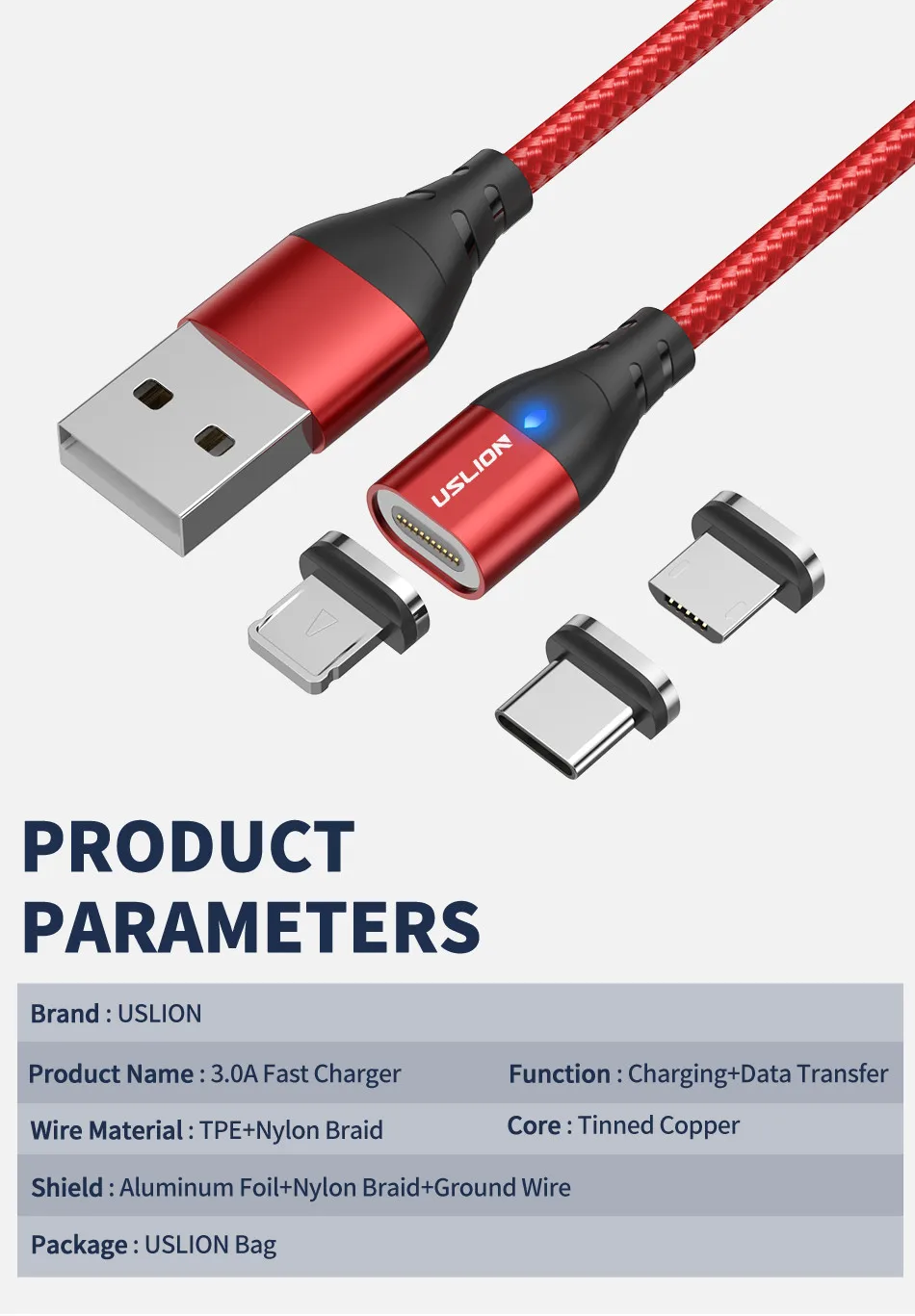 Micro Plug-0.5M -Câble micro USB à bout magnétique,chargeur rapide 3 A ...