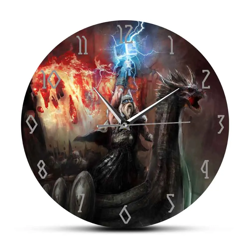 Norse Mythology God Of Thunder Lightning Modern Wall Clock Viking Home ...