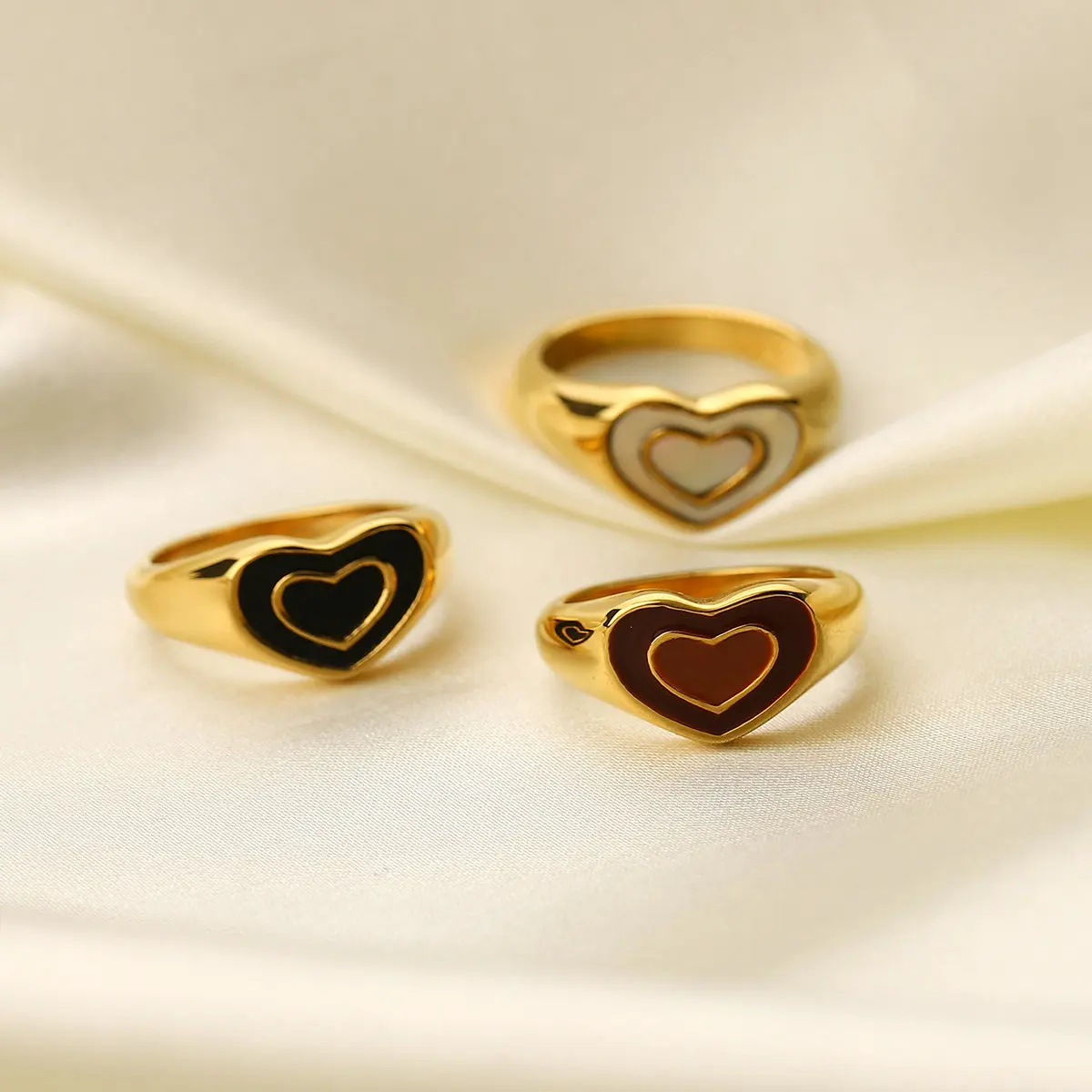 316l Stainless Steel Layered Heart Rings For Women 18k Gold Plated ...