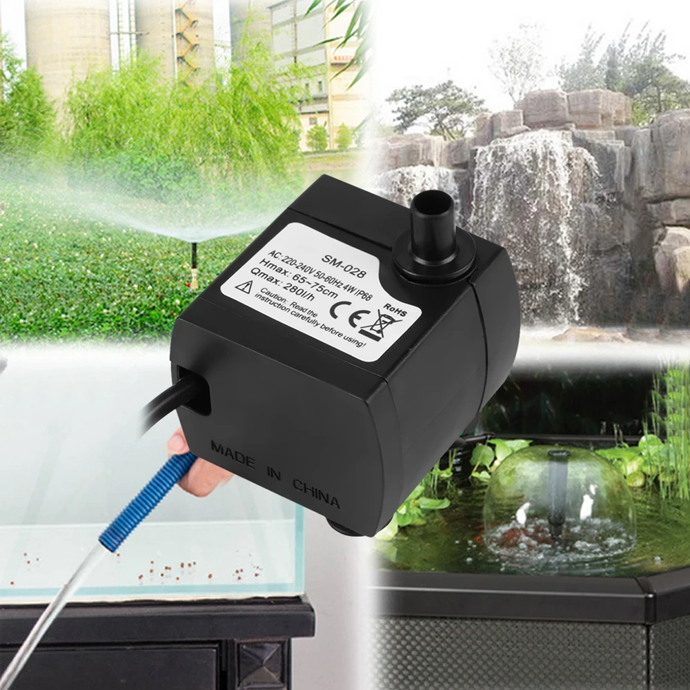 Aquarium,2W 4W Ultra Silencieux Pompe À Eau Filtre Étang à Poissons AC110 240V Submersible Pompe ...