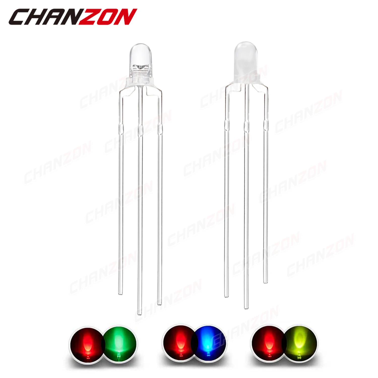 100 pces 3mm diodo led bicolor duas cores vermelho verde azul commmon ...
