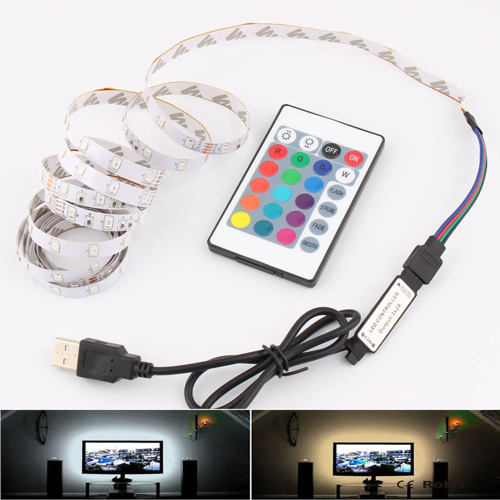 5V RGB LED Strip USB SMD 2835 PC Computer TV Backlight 50CM 1M 2M 3M 4M ...