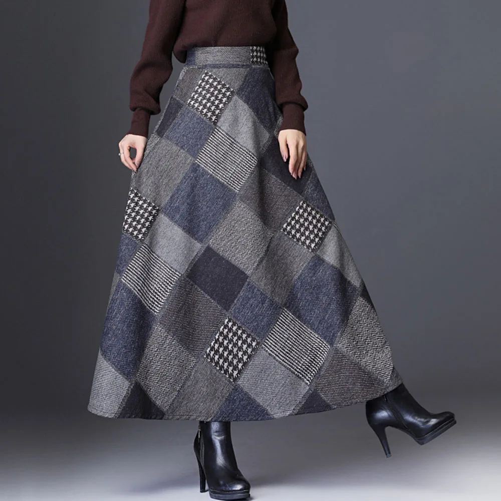 Sisjuly, женская синяя юбка с графикой, женские зимние шерстяные юбки ...