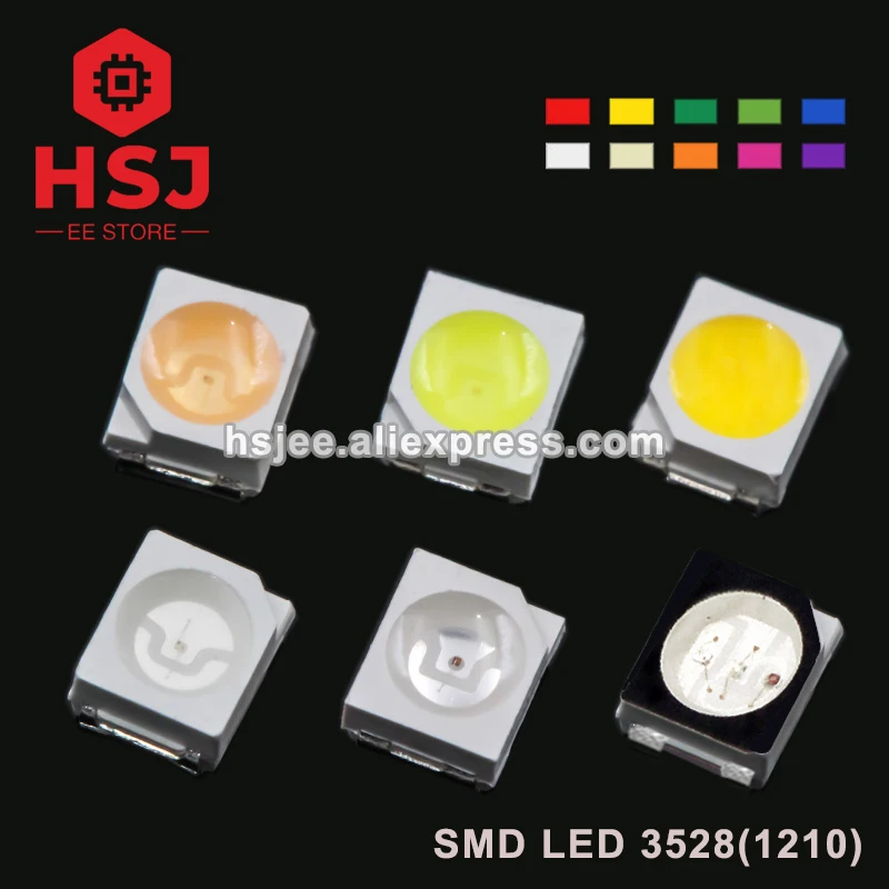 50pcs-3528-1210-SMD-LED-Red-Green-Blue-Yellow-Orange-Warm-White-Pink ...
