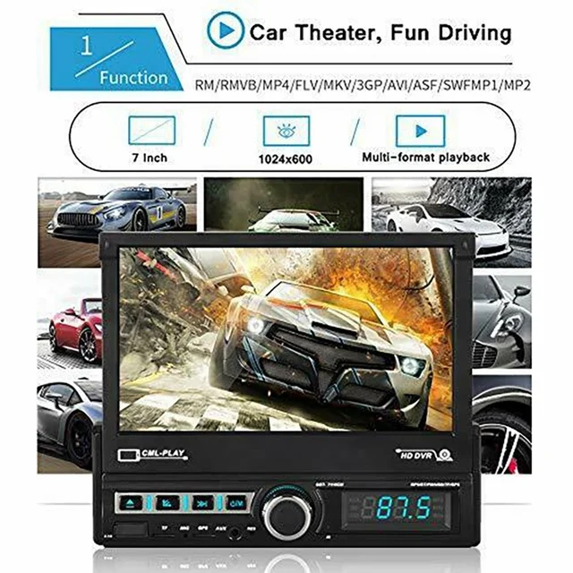 7 Inch 1Din Player Electric Retractable Screen Car Radio Stereo MP5 Player Stereo Radio HD ...