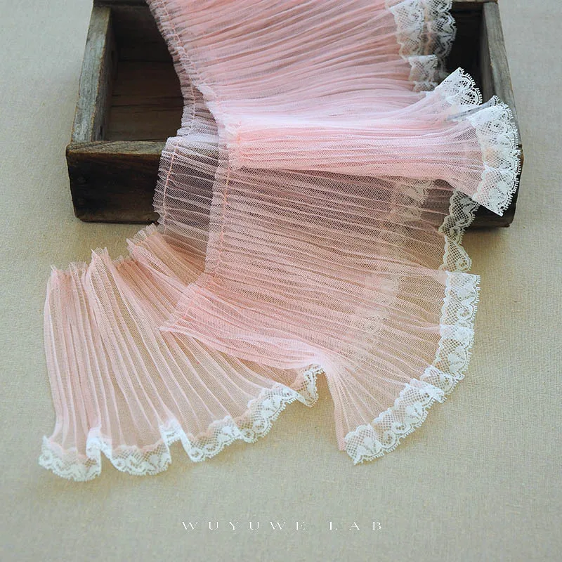 Lace & Trim 25 mm 1 m Ruffled Ribbon Elastic Vichy Pink Scrapbooking ...