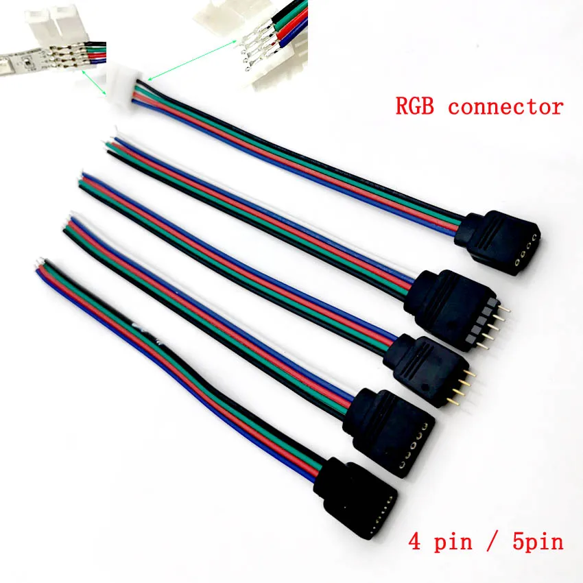 5Pcs 4Pin 5Pin LED Cable Male Female Connector Adapter Wire For 5050 3528 SMD RGB RGBW led Strip ...
