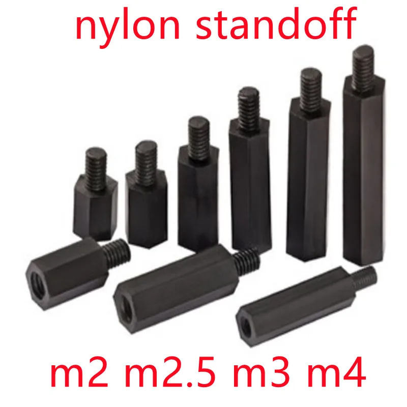 50Pcs Male to female M2 M2.5 M3 M4*L+6 Black Hex Nylon Standoff Spacer ...