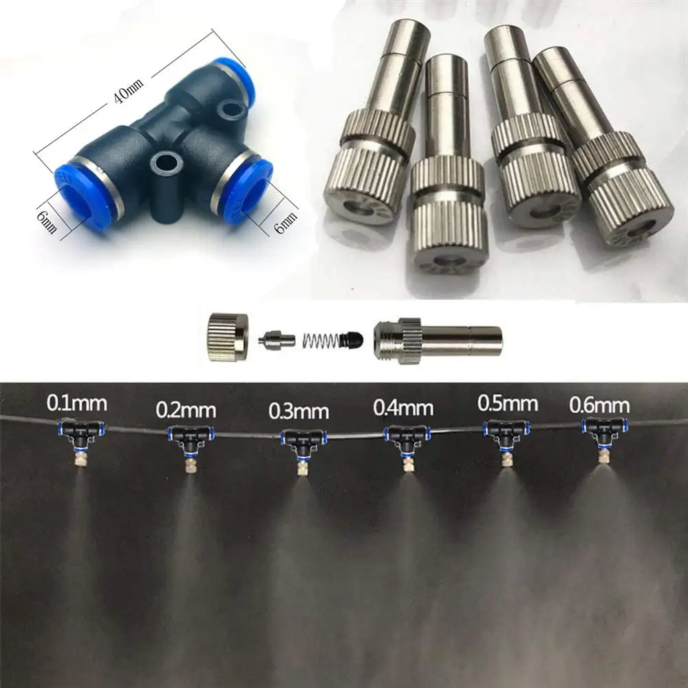 10PCS-Fog-Misting-Nozzle-With-6mm-Tee-Quick-Connection-Garden-Water ...