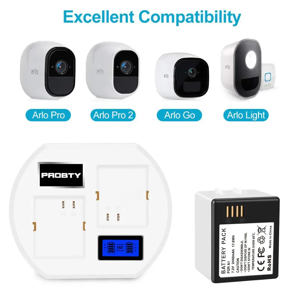 2440mAh 7.2V Rechargeable Battery + LCD Dual Channel Charger for ...