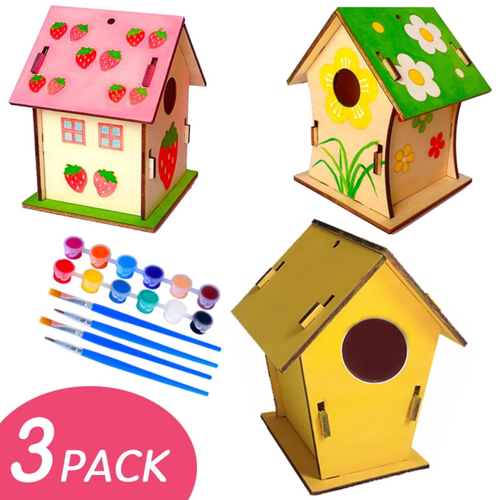 Small Bird House Set Tiny wooden hand painted birdhouses Feeders ...