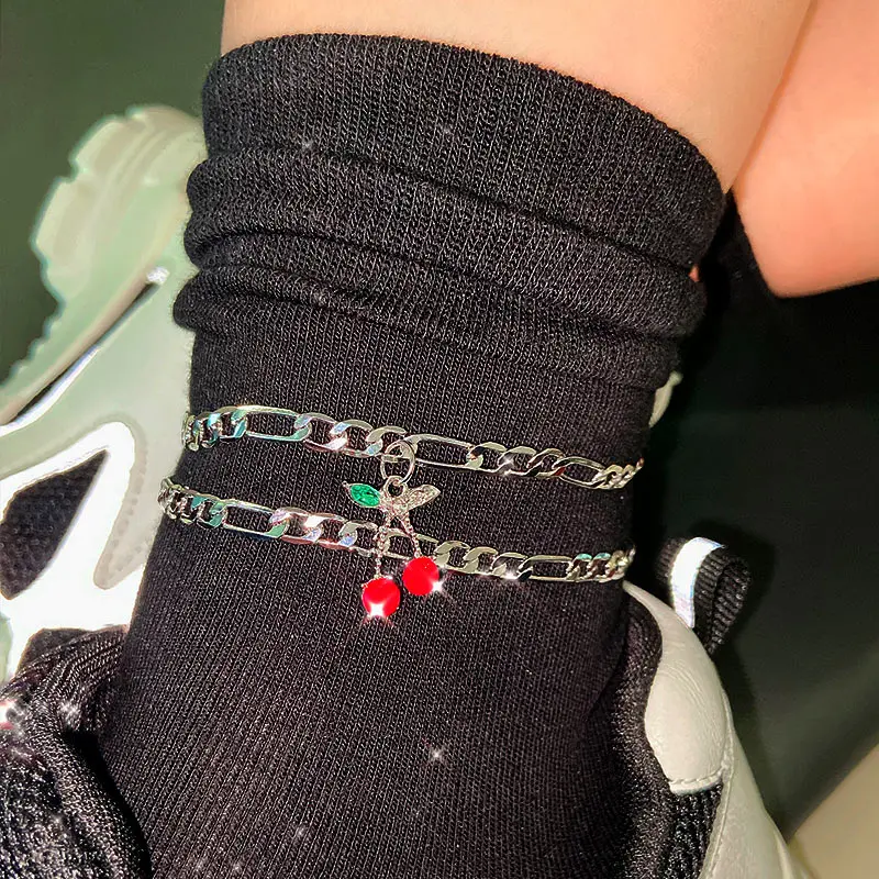 Kasajewel 2Pcs/Set Korean Cute Cherry Crystal Anklets Bracelets Female ...