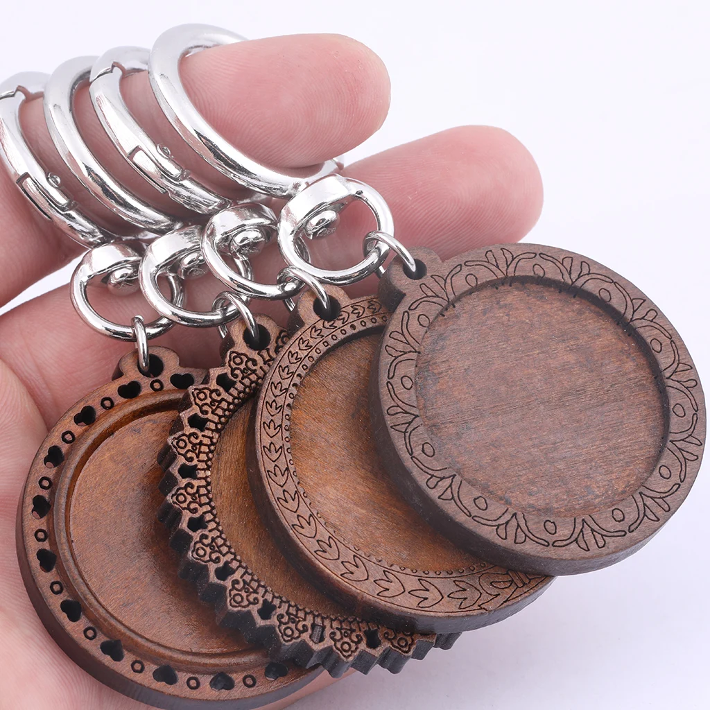 5pcs-Fit-25mm-30mm-Wood-Cabochon-Keychain-Base-Setting-Blanks-Spring ...