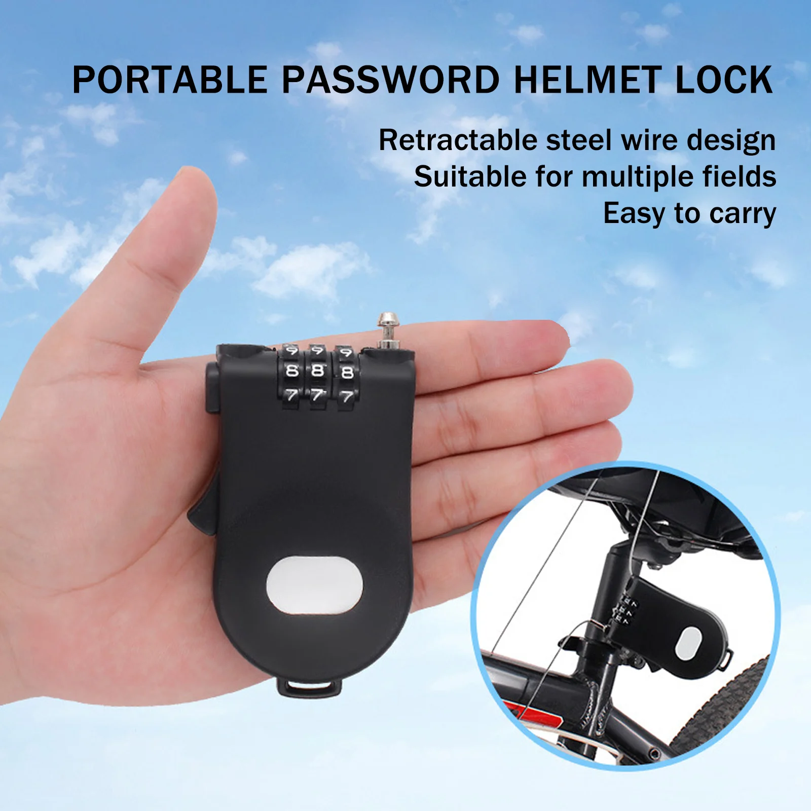 Retractable Cable Lock MTB Helmet Bike Motorcycle Lock Elastic Stretch ...