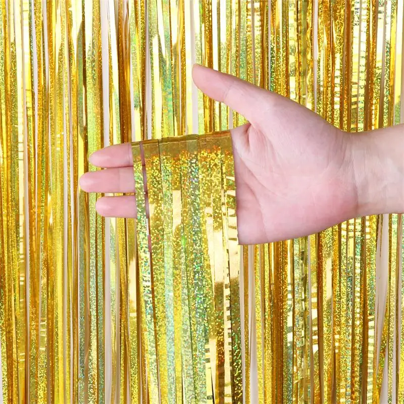 Party Backdrop Curtain Metallic Foil Fringe Shimmer Backdrop Birthday ...