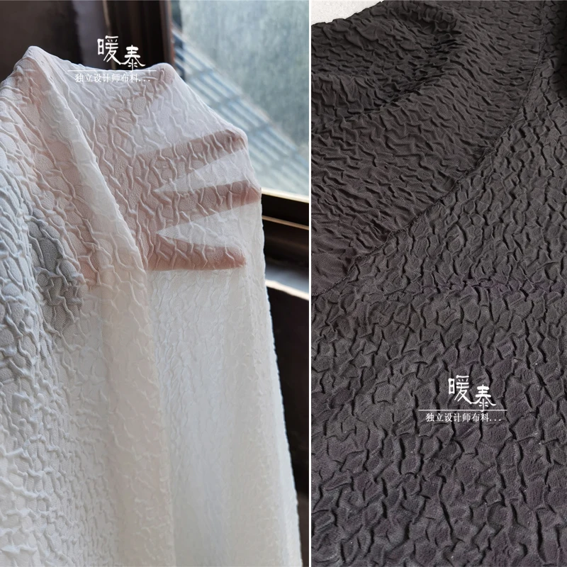New Pleated Chiffon Fabric Crack Bark Texture Black White Diy Patches ...