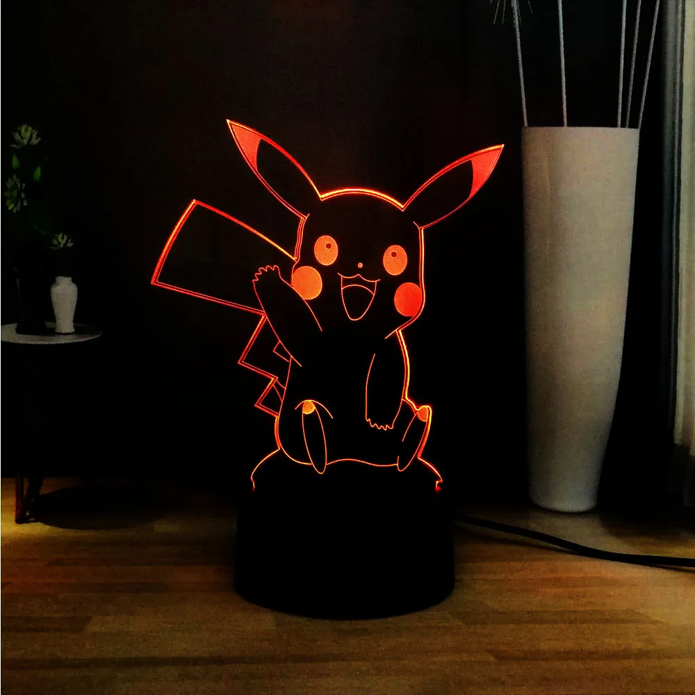 led light 3D Led Anime Lamp 3D Pokemon Pikachu Happy desk lamp RGB Base ...