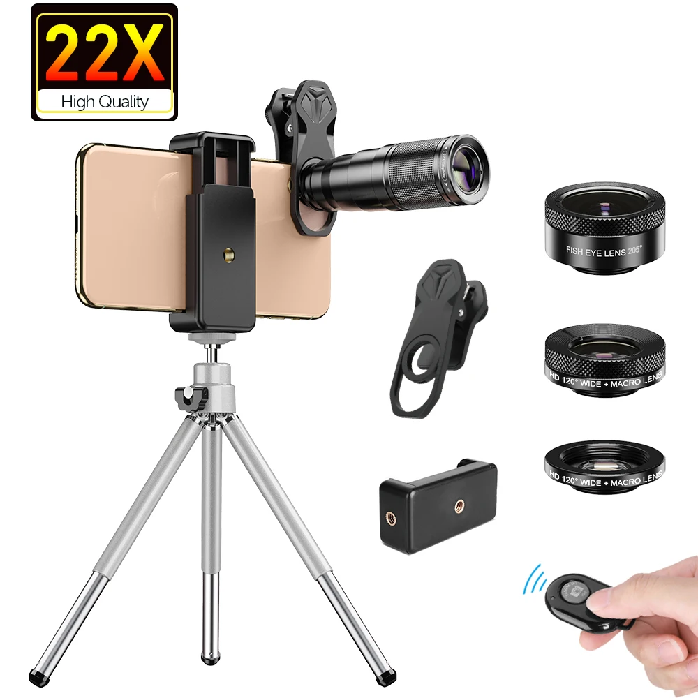 APEXEL-22X-Telephoto-Lens-Kit-4in1-Macro-Wide-Fisheye-Lens-With-Tripod ...