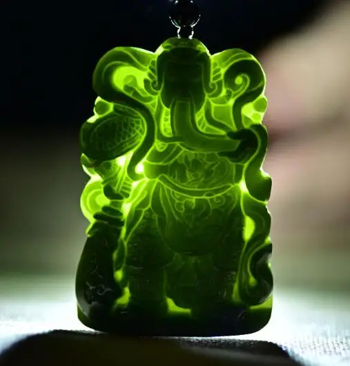 Natural-A-hetian-jade-hand-carved-mascot-guan-gong-black-green-jade ...