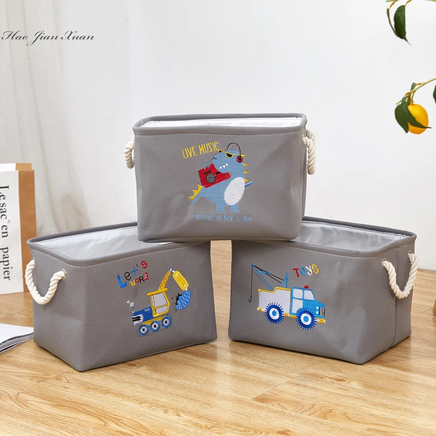 Folding Canvas Storage Box With Dinosaur Embroidery Toys Organizer ...
