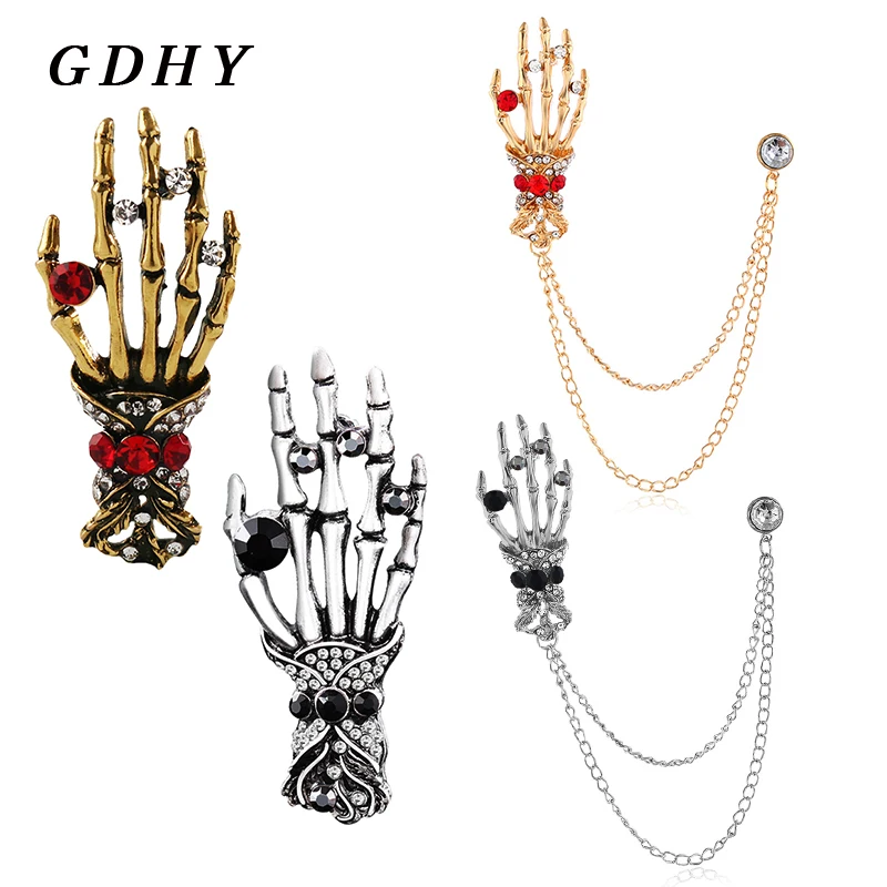 GDHY-Gothic-Skeleton-Skull-Hand-Bone-Brooch-Chain-Rhinestone-Brooches ...