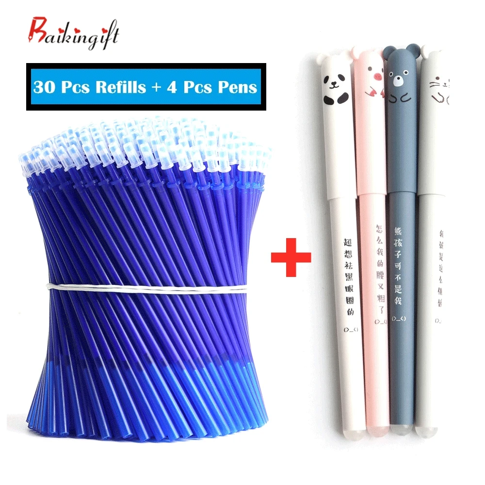 30+4 Pcs/set A Pen Kawaii Pig Bear Cat Mouse Erasable Gel Pen School ...