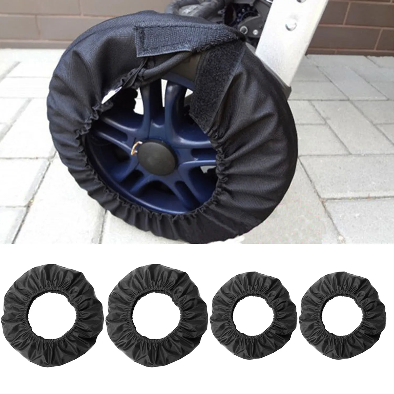 4PCS Black Baby Stroller Wheel Covers Anti-dirty Dustproof Oxford Cloth ...