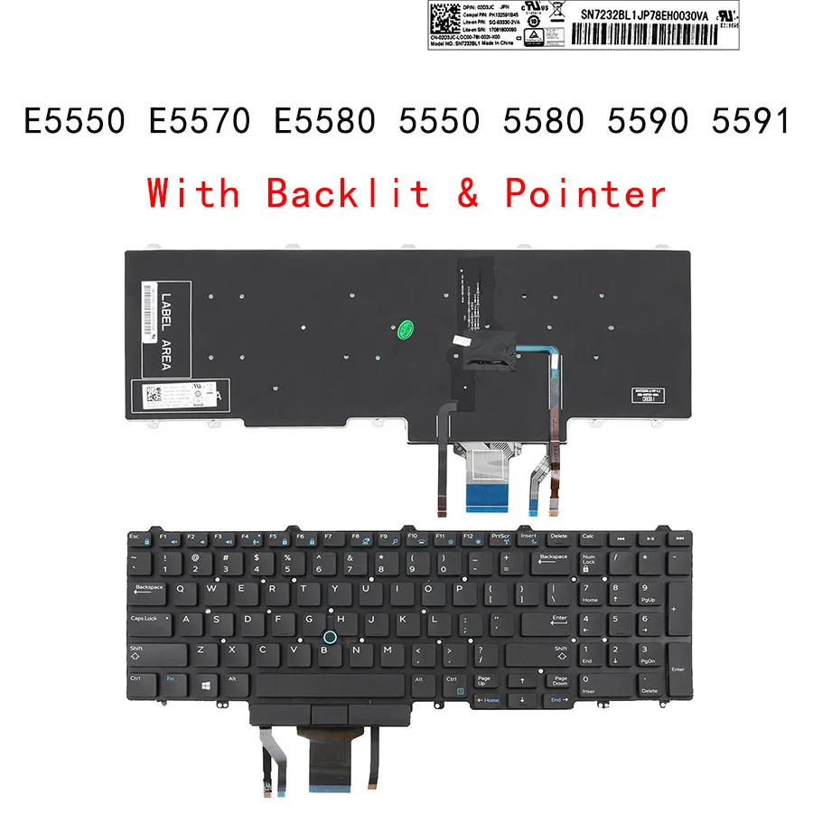 US-QWERTY-Layout-New-Replacement-Keyboard-for-DELL-Latitude-E5550-E5570 ...