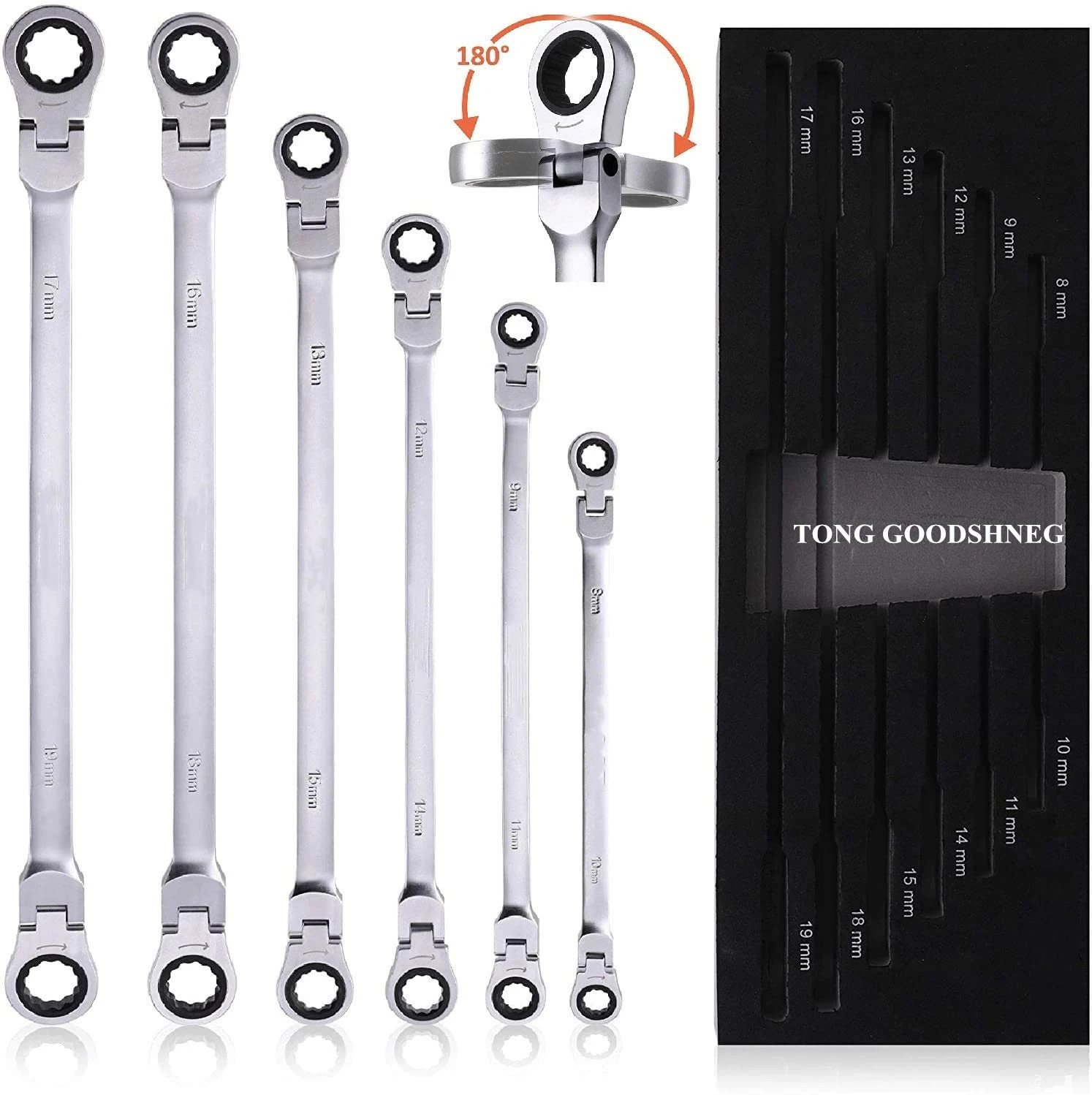 Pcs Universal Ratcheting Wrench Set, Double Box End Flex Head Double Ring Spanner, Metric ...