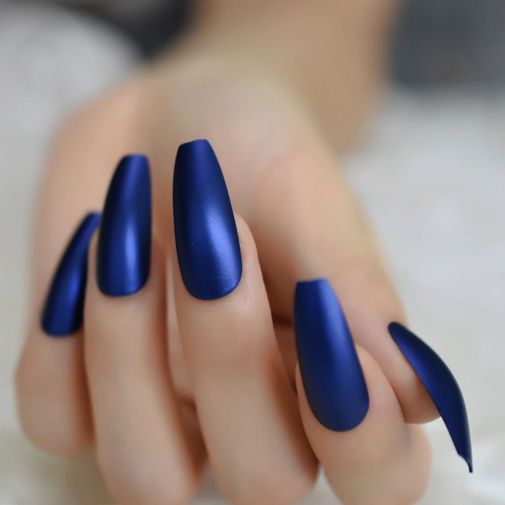 Royal Blue Matte Nails With Diamonds