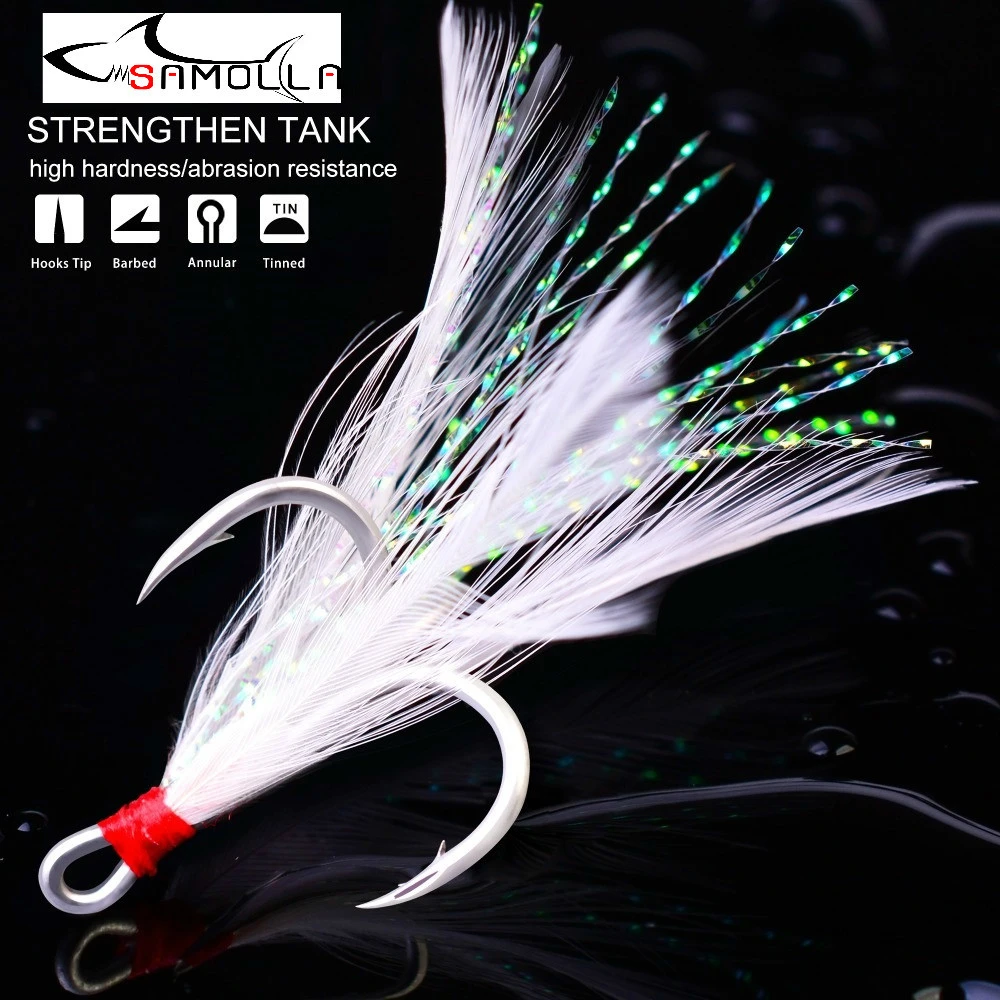 Treble Fishing Hooks 10pcs Treble Hooks With Feather Tackle Fishing ...