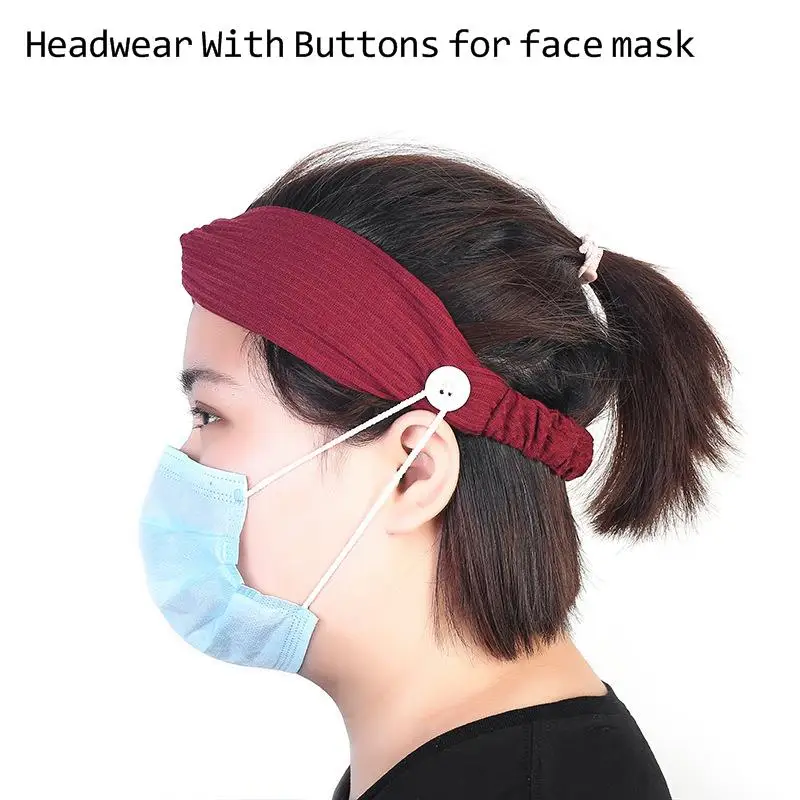 Women Men Plain Turban Headbands Elastic Hair Band With Buttons For ...