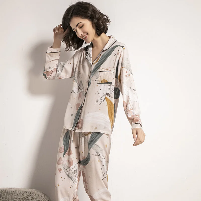 Conjunto-de-pijamas-con-estampado-Floral-y-cielo-estrellado-para-mujer ...