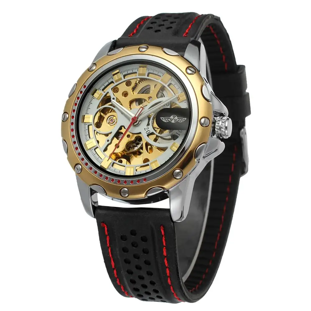 WINNER Fashion trend men's watch hollow dial design black nylon strap ...