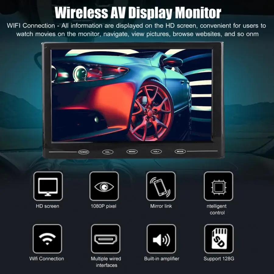 10,1 дюймов TFT экран 1080P HD Авто wifi беспроводной цифровой дисплей ...