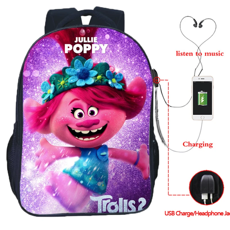 Trolls World Tour New Movie Poster Backpack Boy Girl Kids Cute Cartoon ...