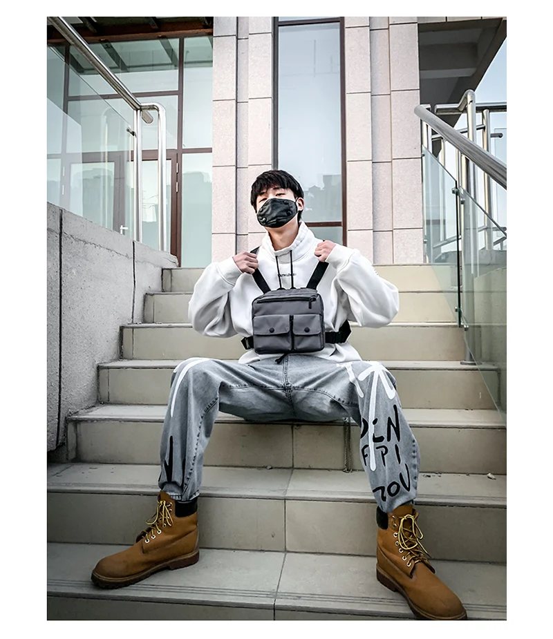 Sac banane,en toile pour homme,de style Hip-hop,gilet tactique,Kanye ...